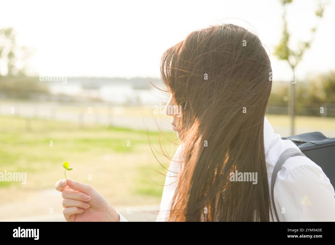 Female student holding clover Stock Photo - Alamy