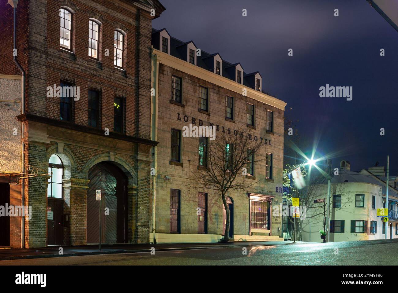 A night view of historic buildings on Argyle Place in Millers Point in ...