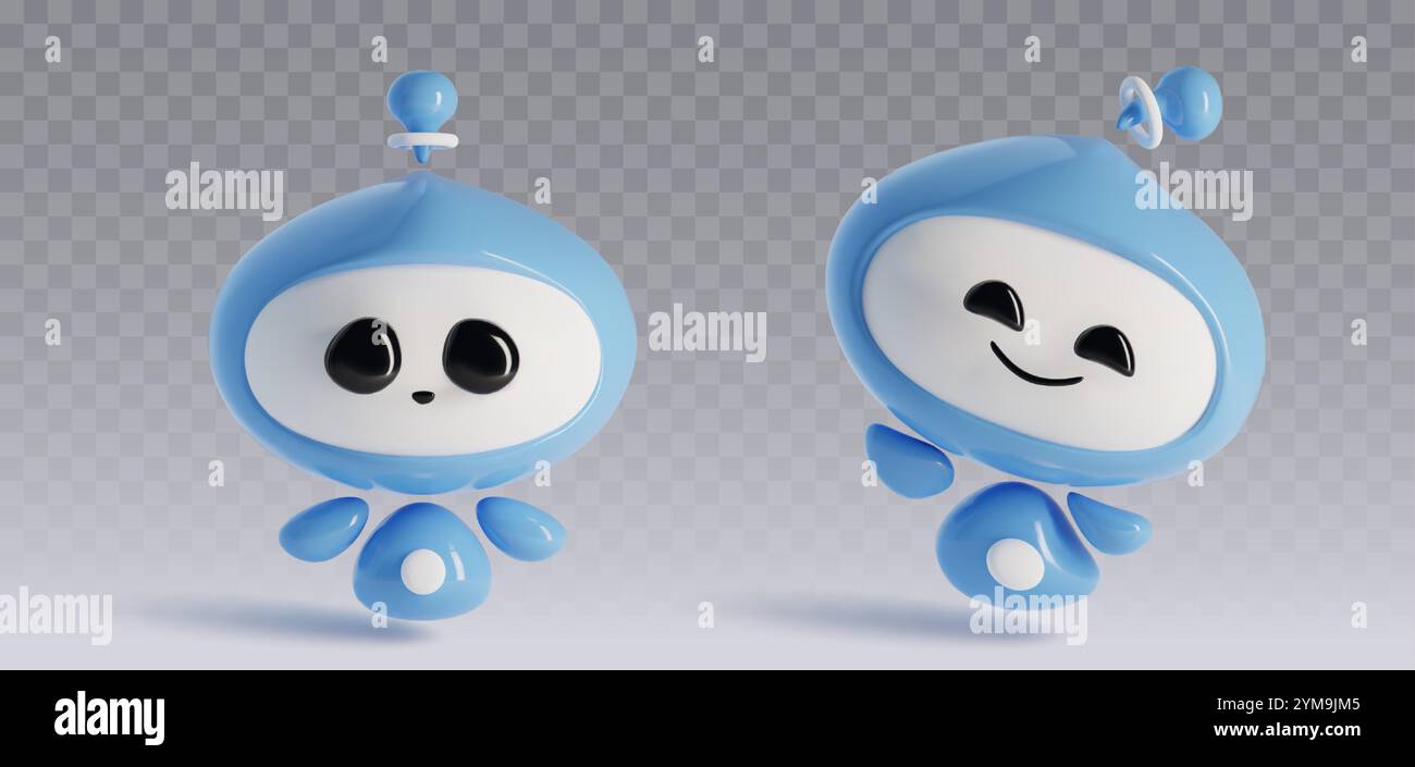 3D chatbot mascots set isolated on transparent background. Vector realistic illustration of cute ...