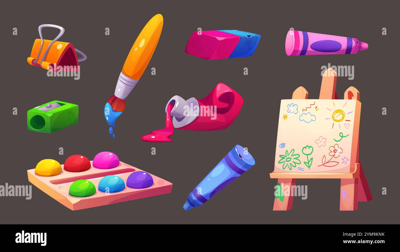 Drawing supplies for creative activities - easel with child crayon ...