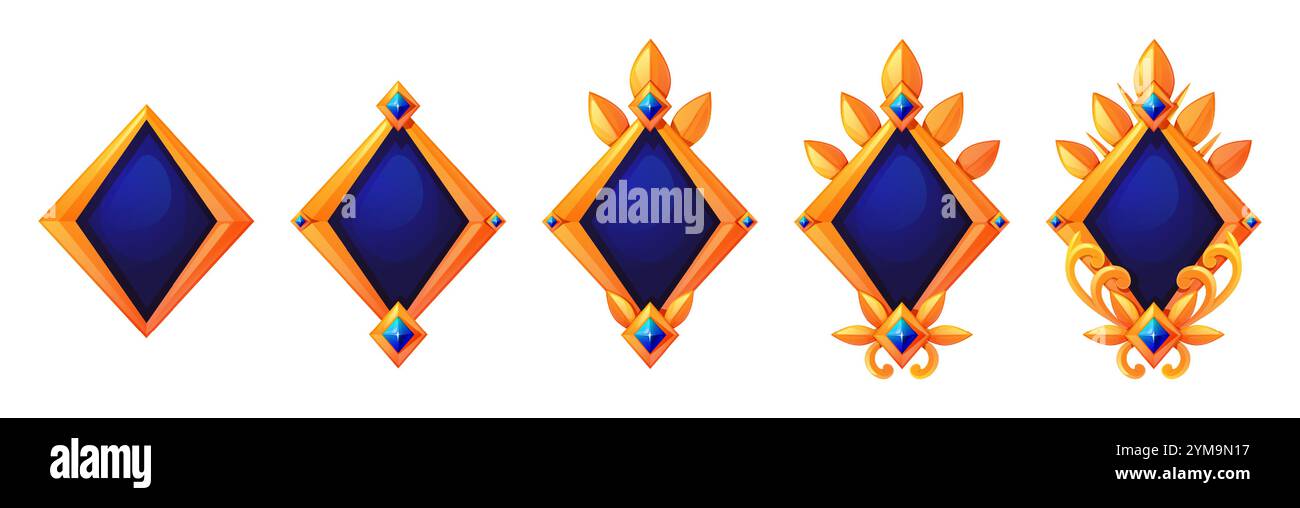 Progressive rank badges with rhombus shaped frames with navy center and ...