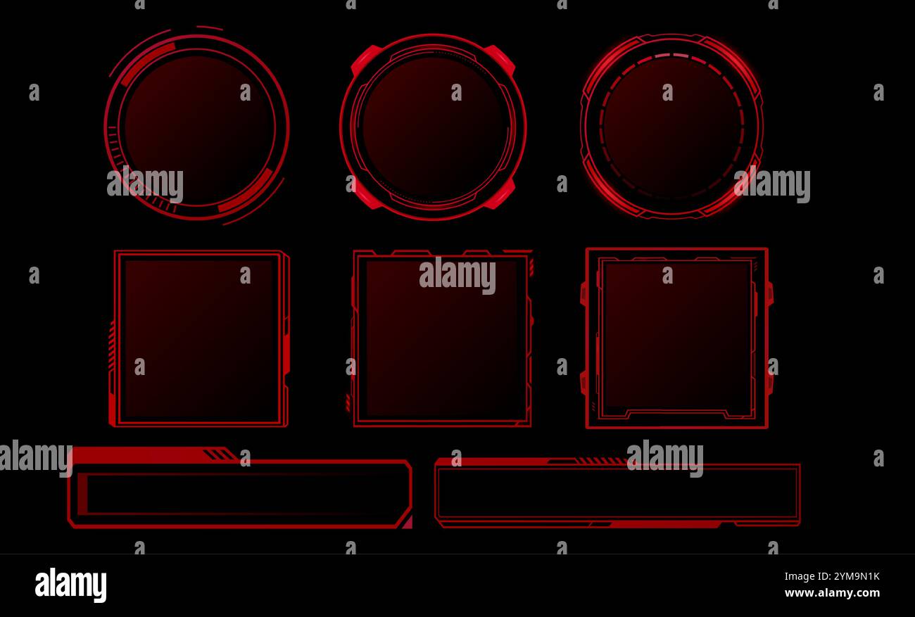 Futuristic red digital frames collection with circular borders ...