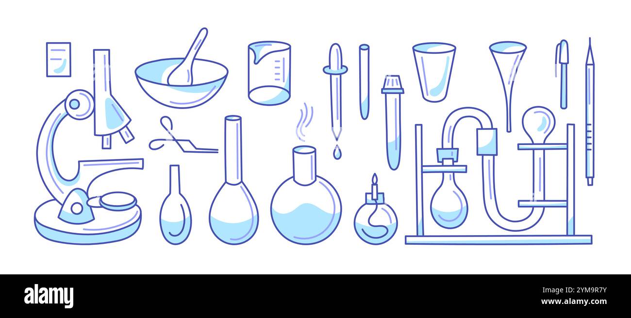 Chemistry line set. Vector doodle art elements isolated on white ...