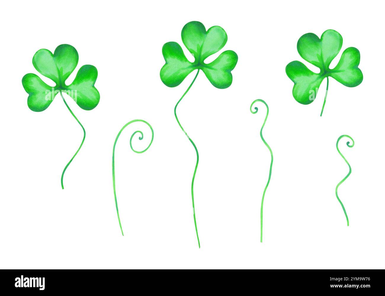 Set of shamrock clovers for good luck on St. Patrick's Day. Watercolor ...