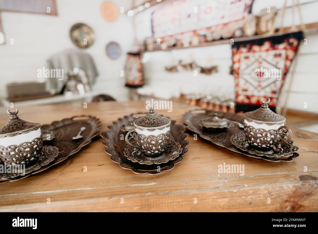 Turkish Coffee Cups and Trays with Intricate Designs Stock Photo - Alamy