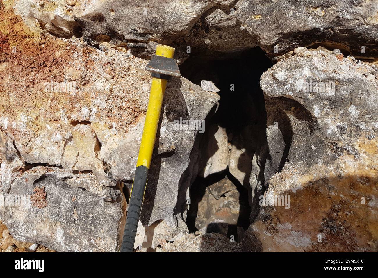 Karst gully in a layer of limestone, a crevice inside a rock Stock ...