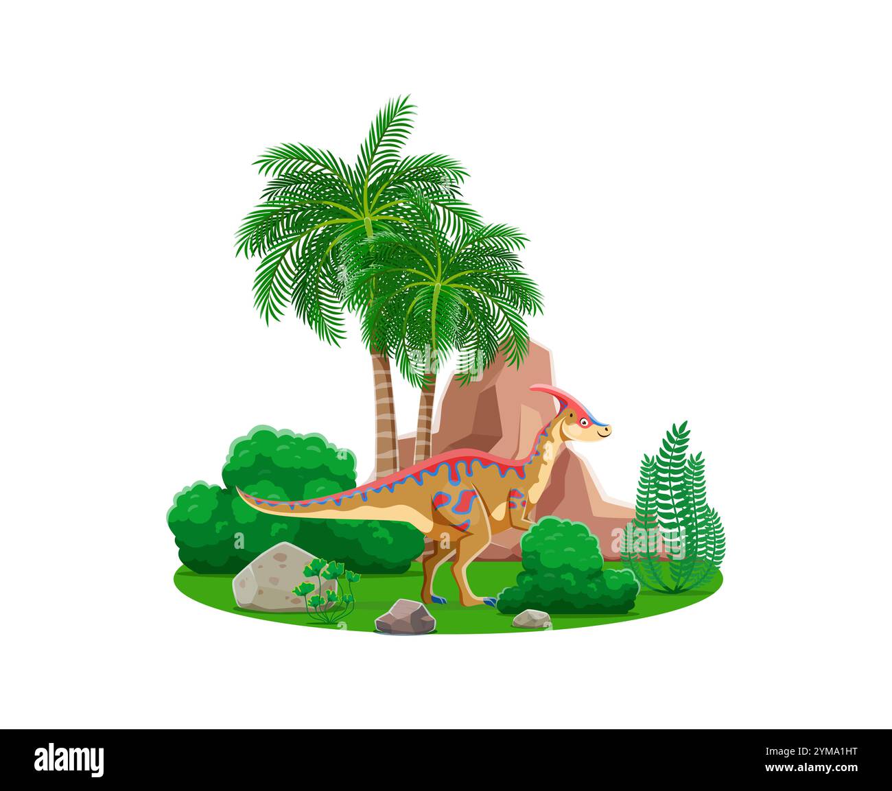 Parasaurolophus prehistoric dinosaur character standing on lush green ...
