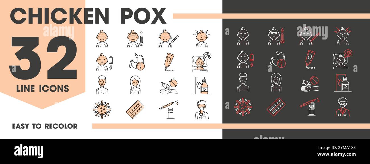 Chicken pox line icons, vector signs of rash spots, blisters ...