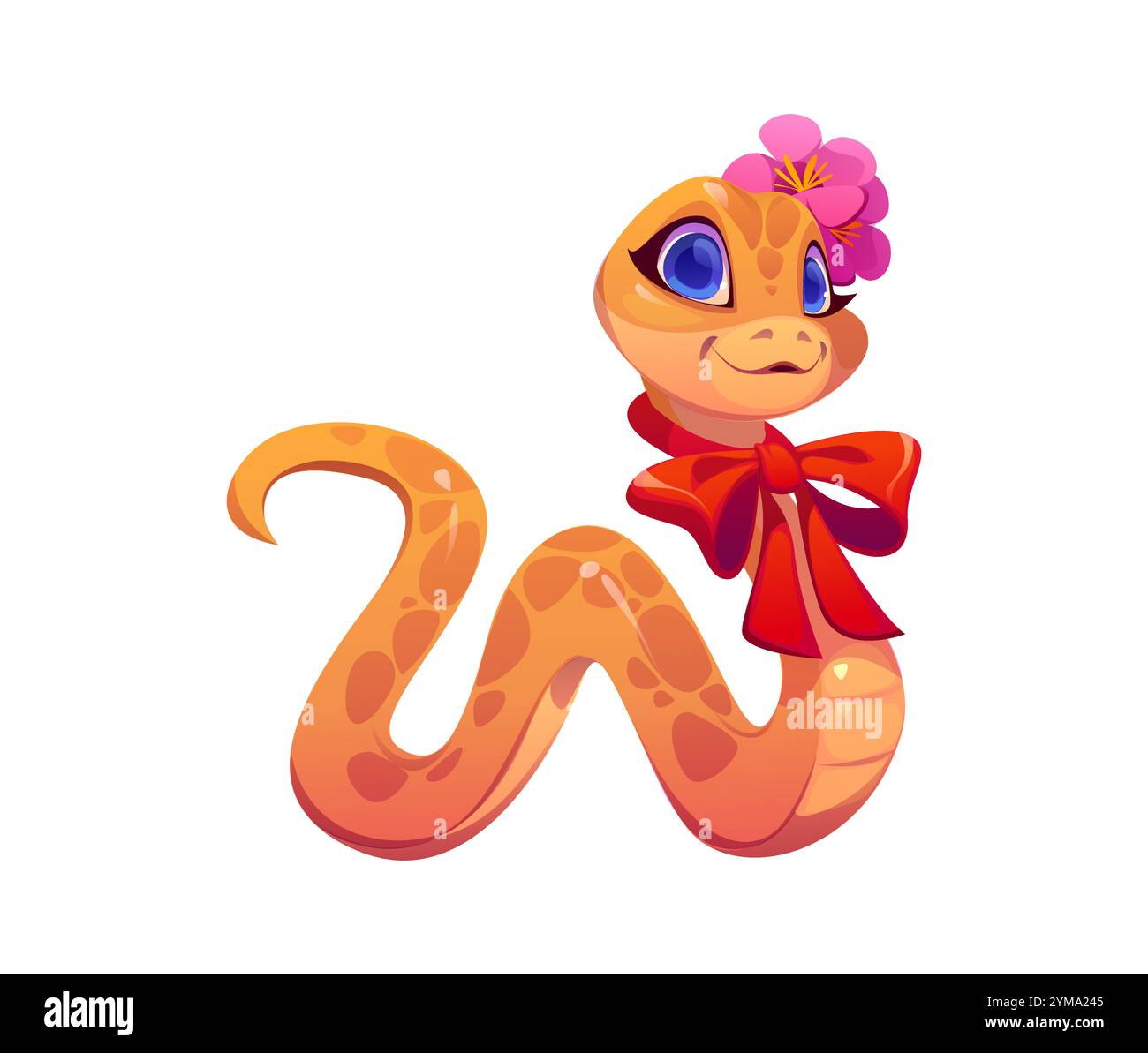 Cartoon orange snake character with a sweet smile and blue eyes adorned ...