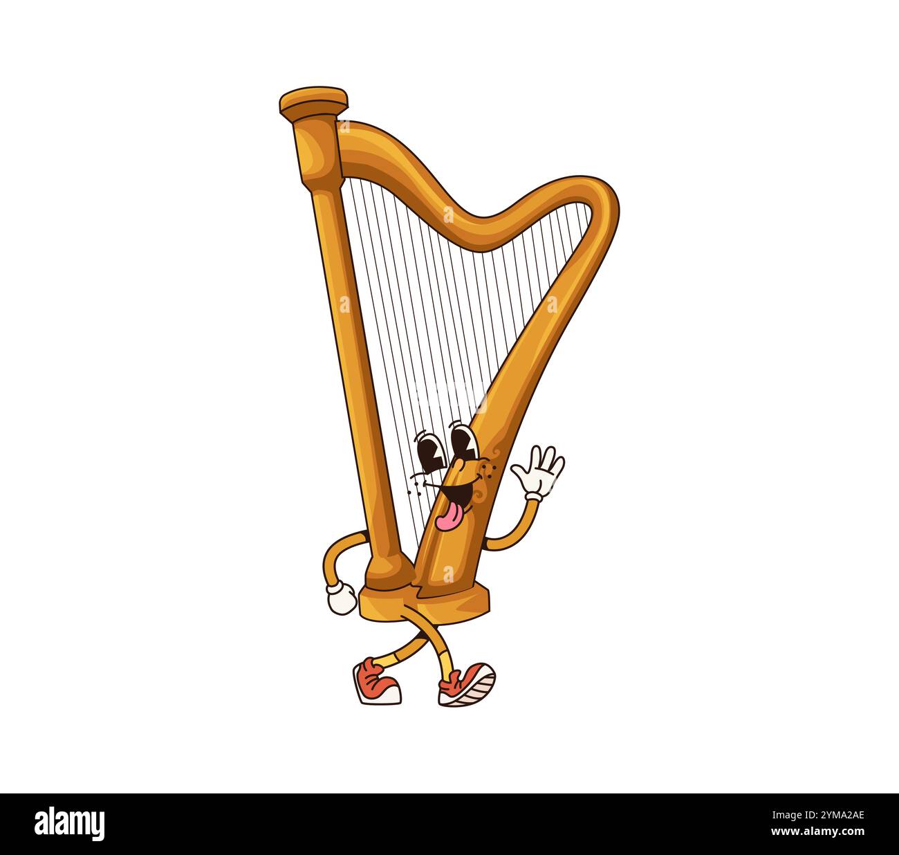 Cartoon harp groovy musical instrument character. Isolated vector ...