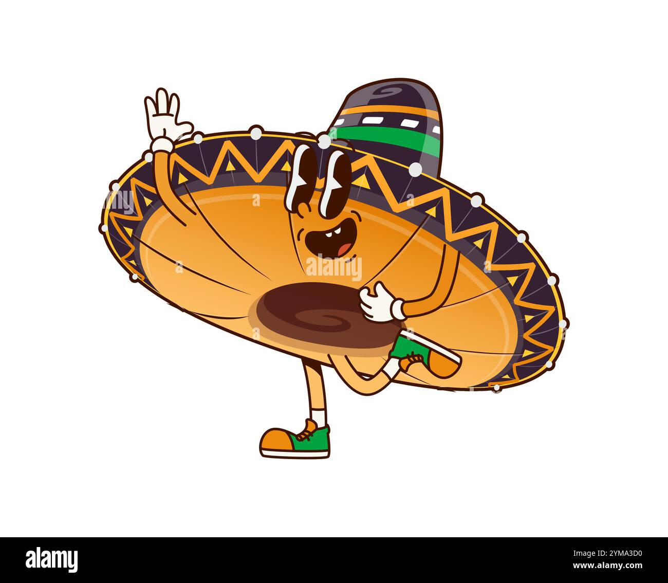 Groovy mexican sombrero hat happy character. Mexico charro cowboy wide ...
