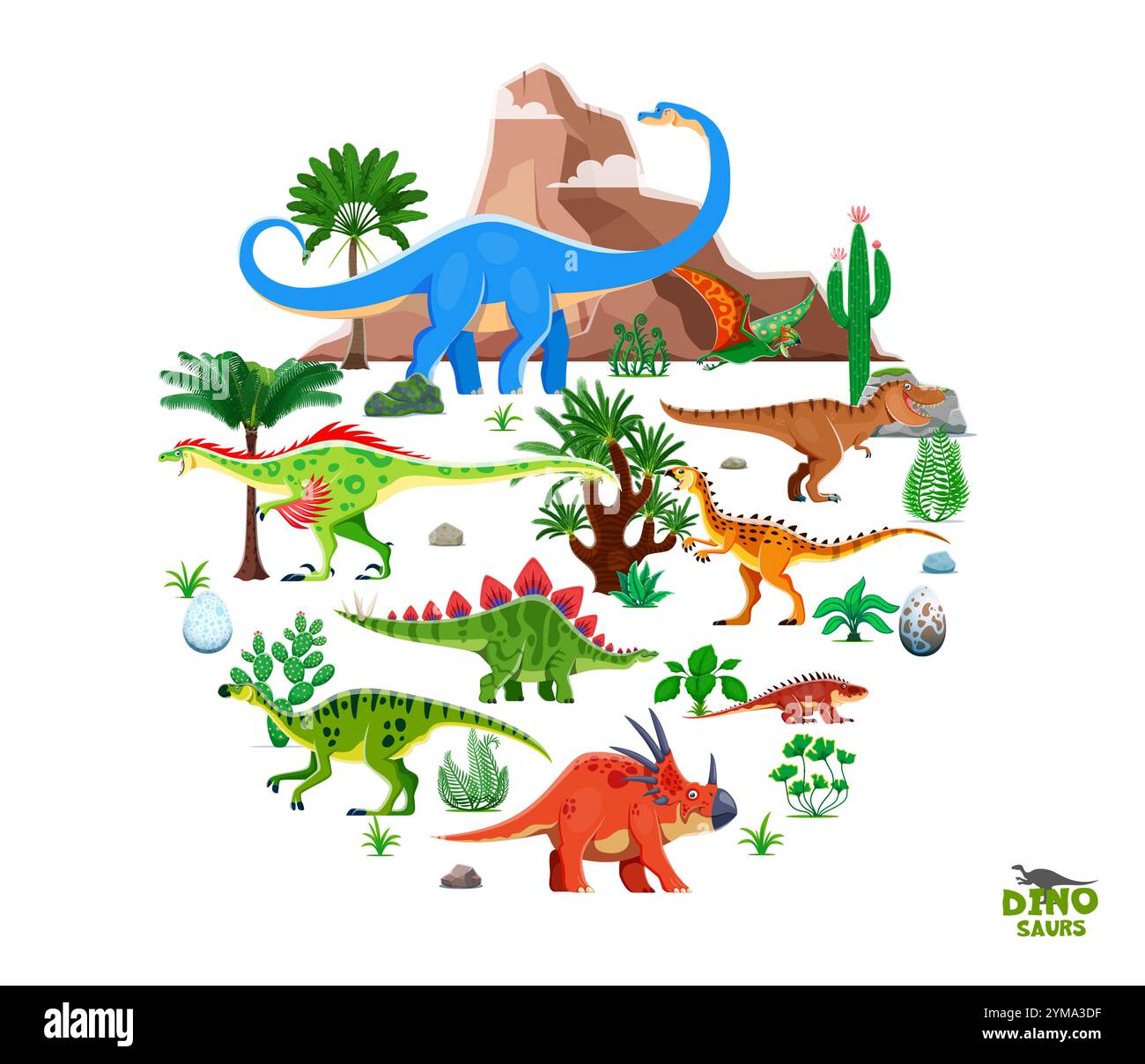 Prehistoric dinosaurs banner with Jurassic lizards and dino characters ...