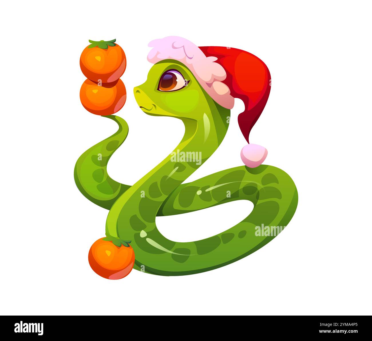 Cute cartoon snake character with a playful Santa hat and vibrant green ...