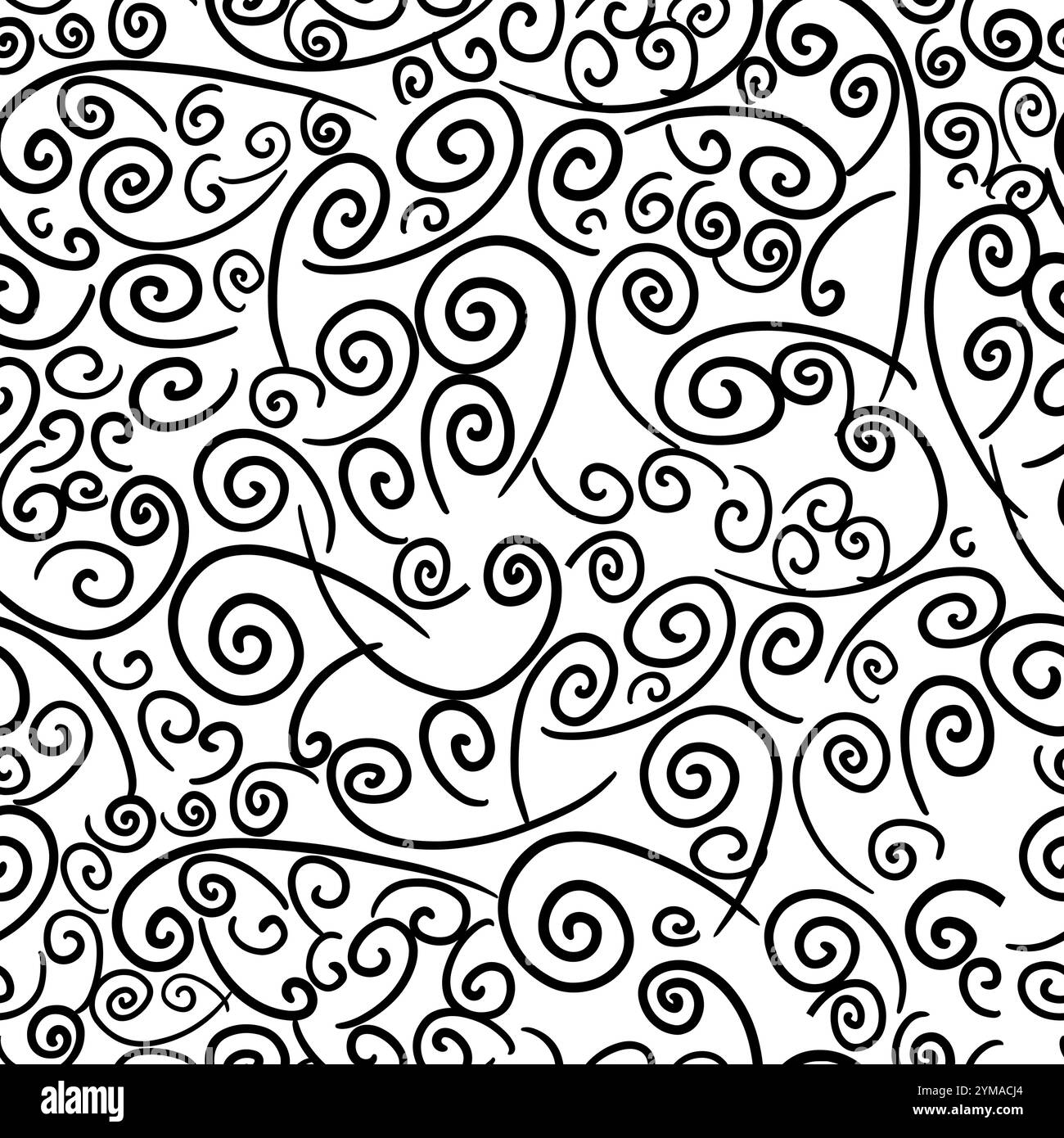 Black swirls on white background seamless pattern. hand drawing. Not AI ...