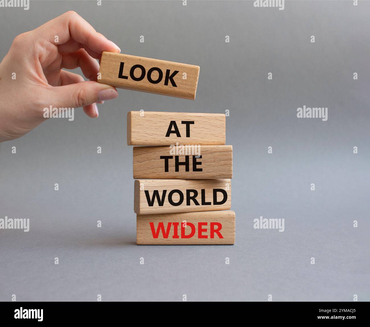 Look at the world wider symbol. Wooden blocks with words Look at the ...