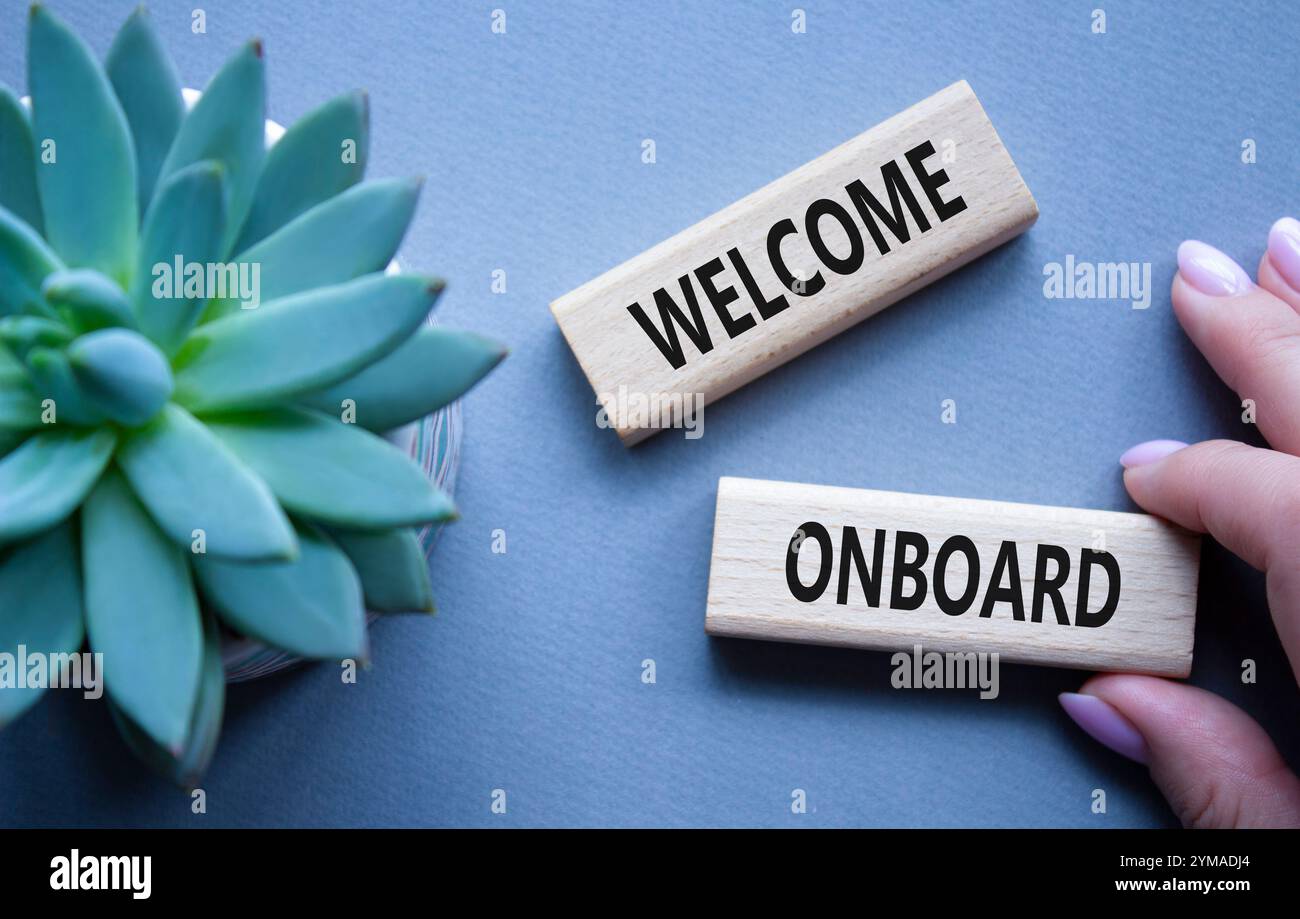 Welcome onboard symbol. Concept words Welcome onboard on wooden blocks ...