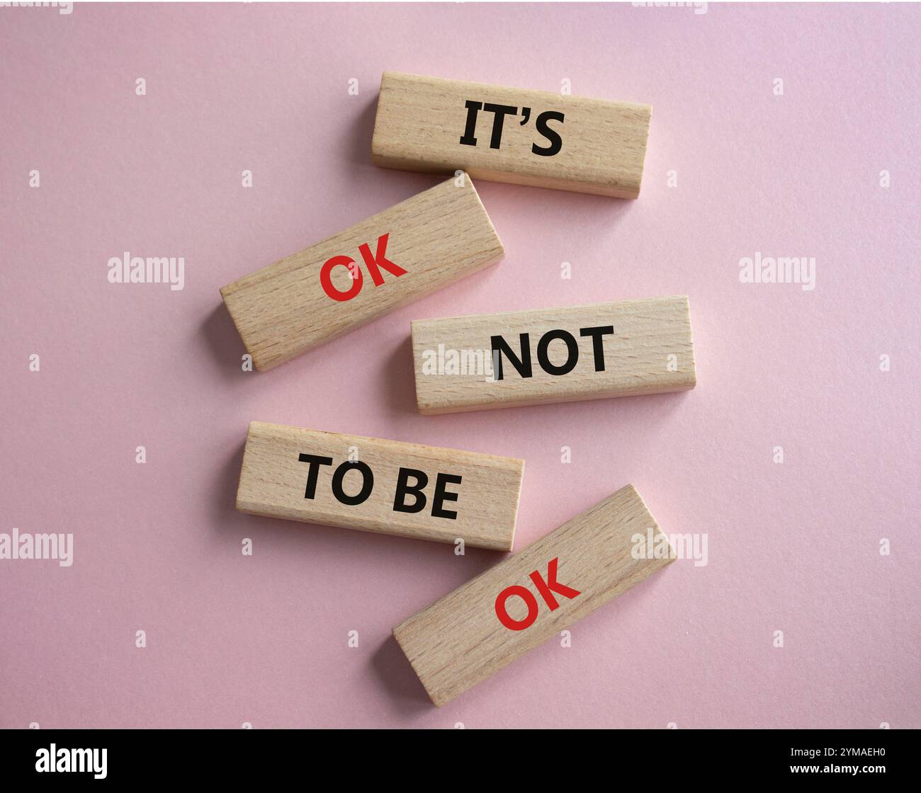 Mental Health symbol. Wooden blocks with words It is ok not to be ok ...
