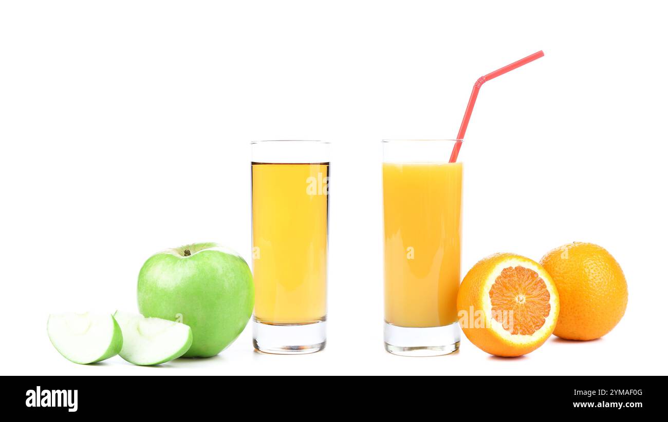 Apple and orange juice on a white background Stock Photo - Alamy