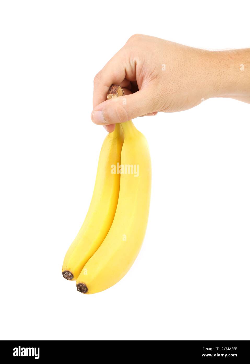 Hand holds bananas isolated on a white background Stock Photo - Alamy