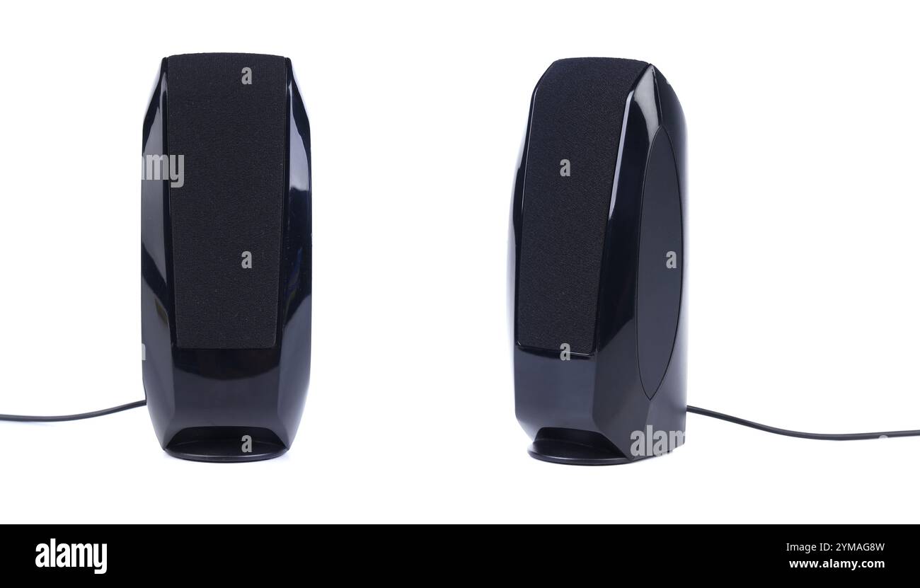 Pair of black pc speakers isolated over white background Stock Photo ...