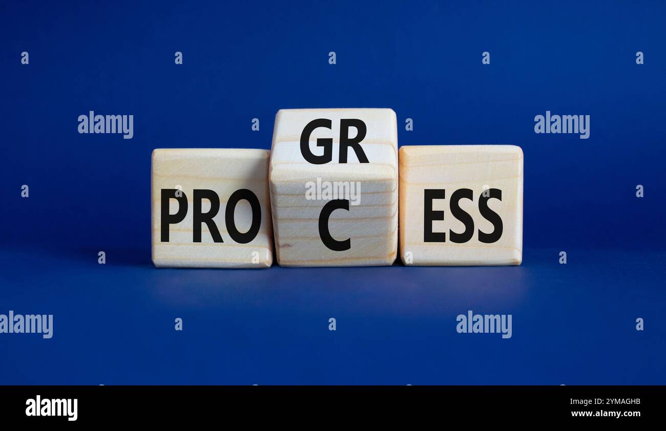 Process and Progress symbol. Wooden cubes with words Process and ...
