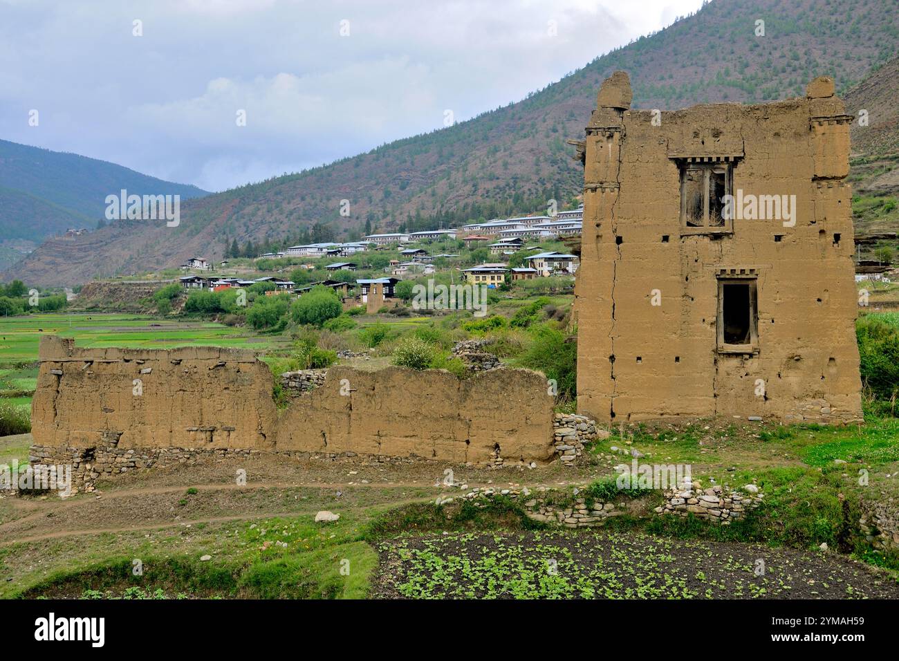 Ruins of an old structure, on the way to Chimi Lhakhang, located near ...