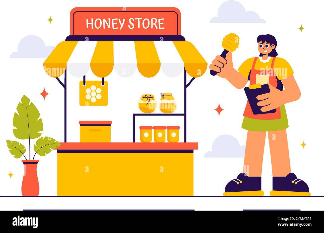 Honey Store Vector Illustration Featuring Natural Products Such as Jars ...