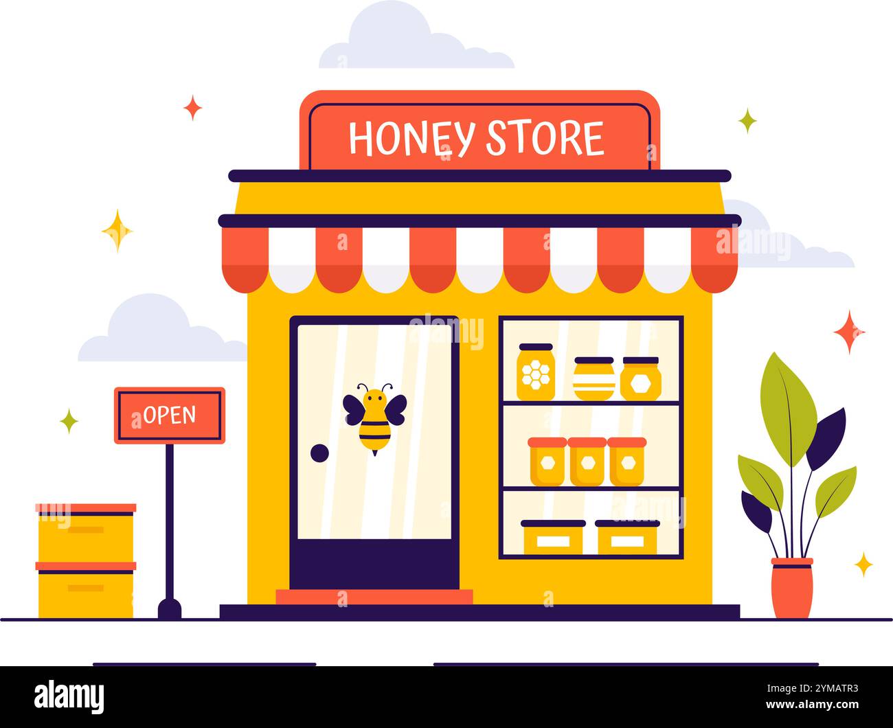Honey Store Vector Illustration Featuring Natural Products Such as Jars of Honey, Bees, and ...