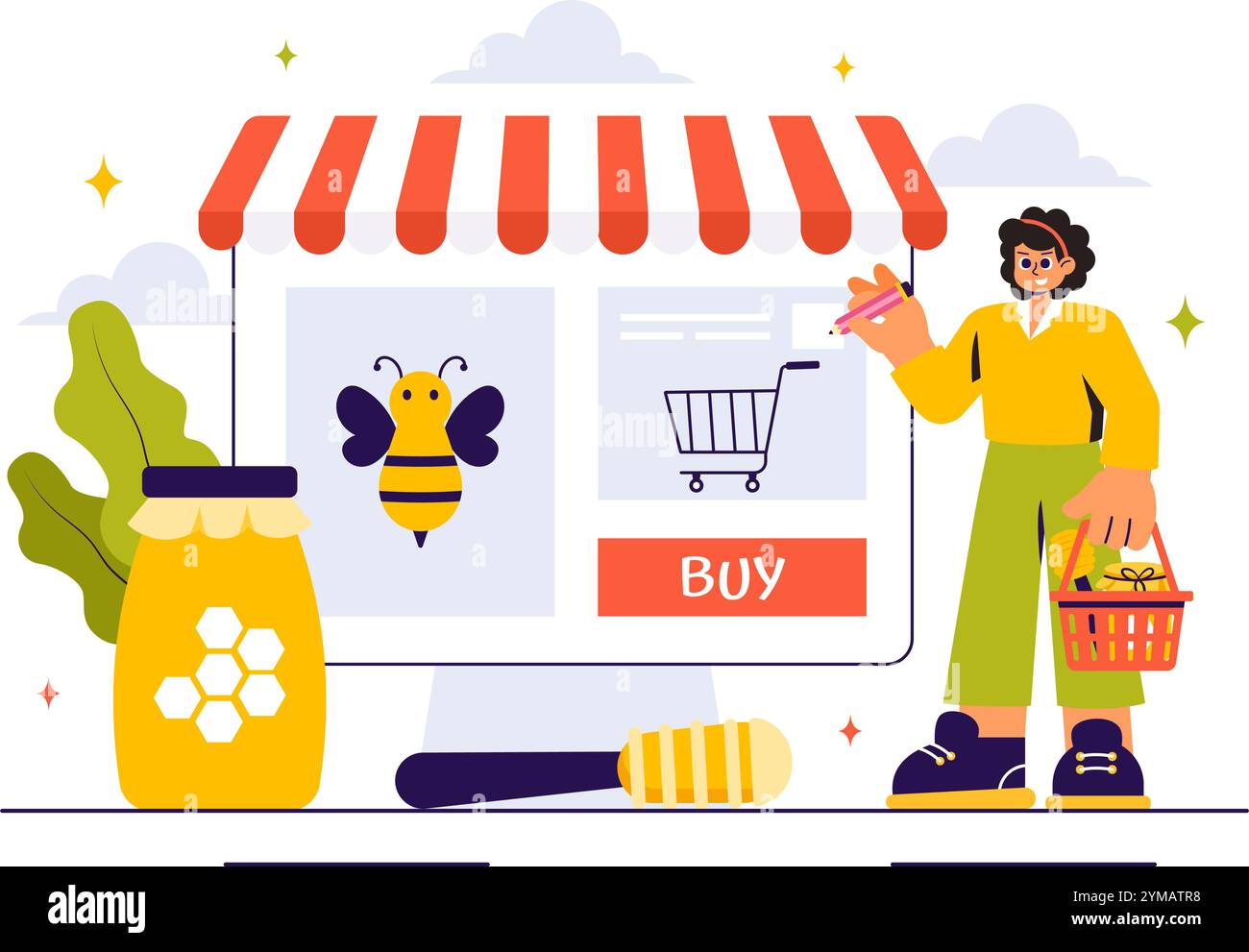 Honey Store Vector Illustration Featuring Natural Products Such as Jars ...
