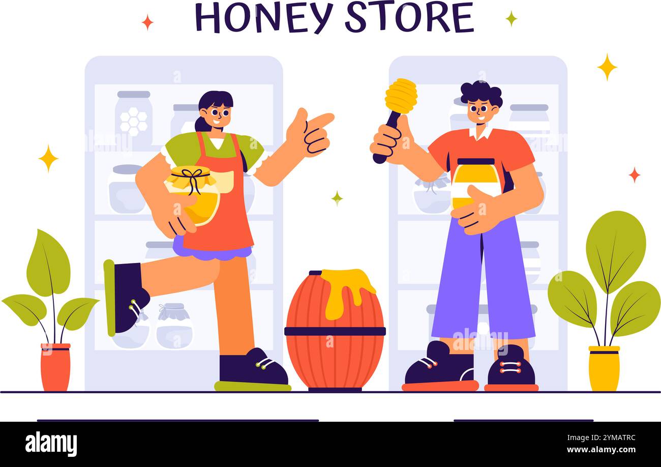 Honey Store Vector Illustration Featuring Natural Products Such as Jars ...