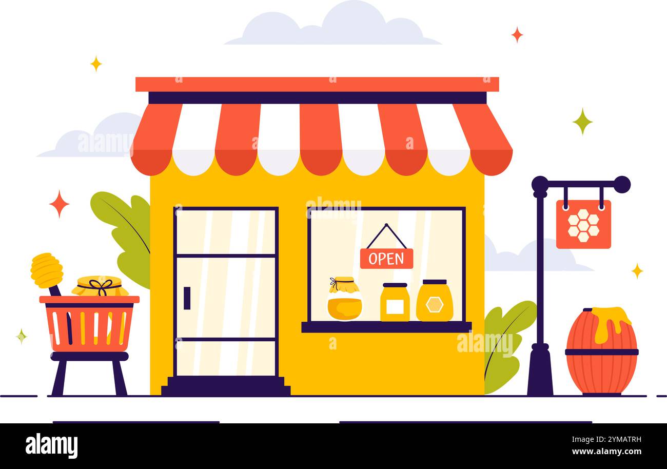 Honey Store Vector Illustration Featuring Natural Products Such as Jars ...