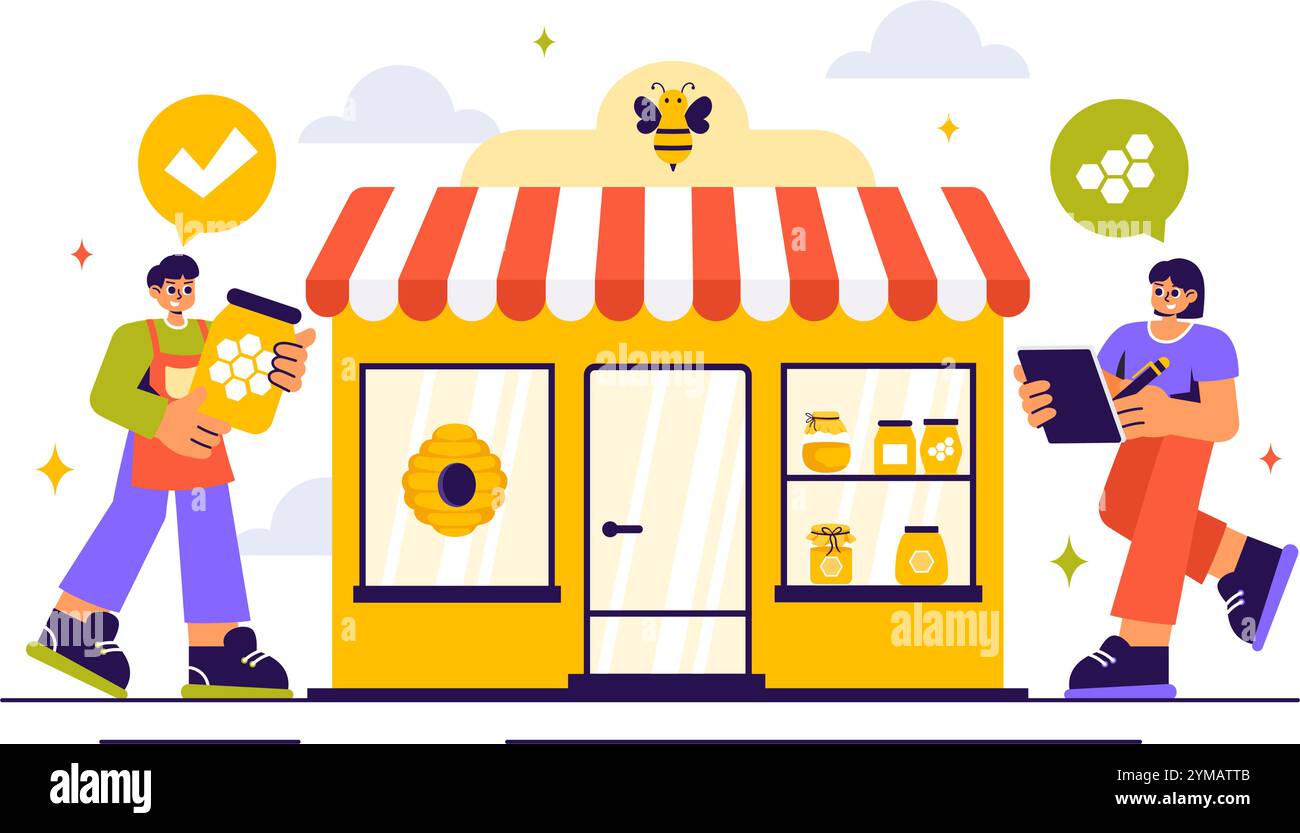 Honey Store Vector Illustration Featuring Natural Products Such as Jars ...