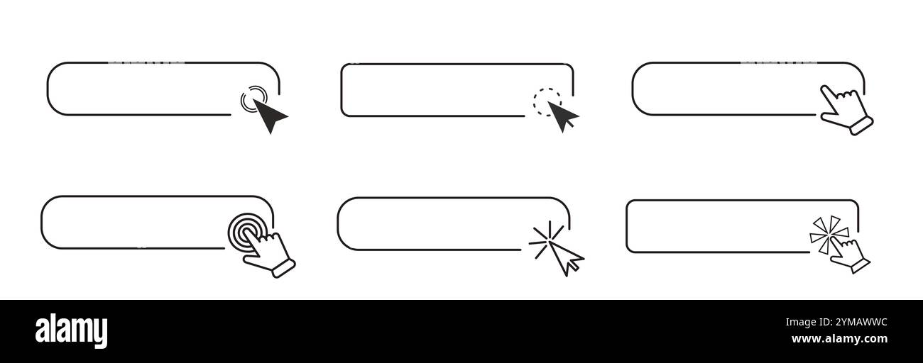Click here line frame, interface bar with cursor arrow or hand. Ui ...