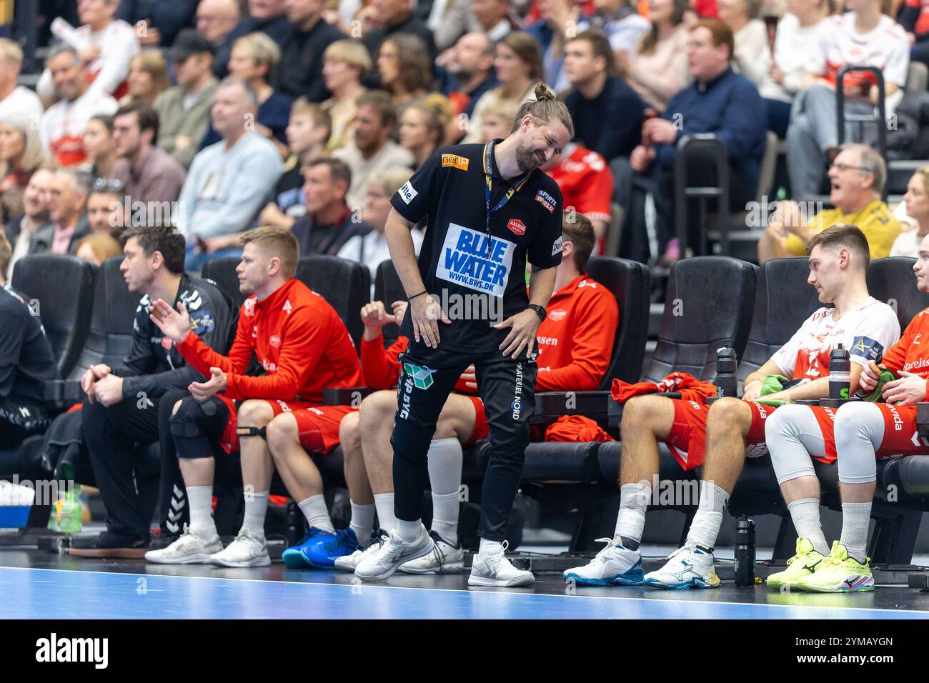 Aalborg, Denmark. 20th Nov, 2024. Coach Simon Dahl of Aalborg Handball seen in the EHF Champions ...