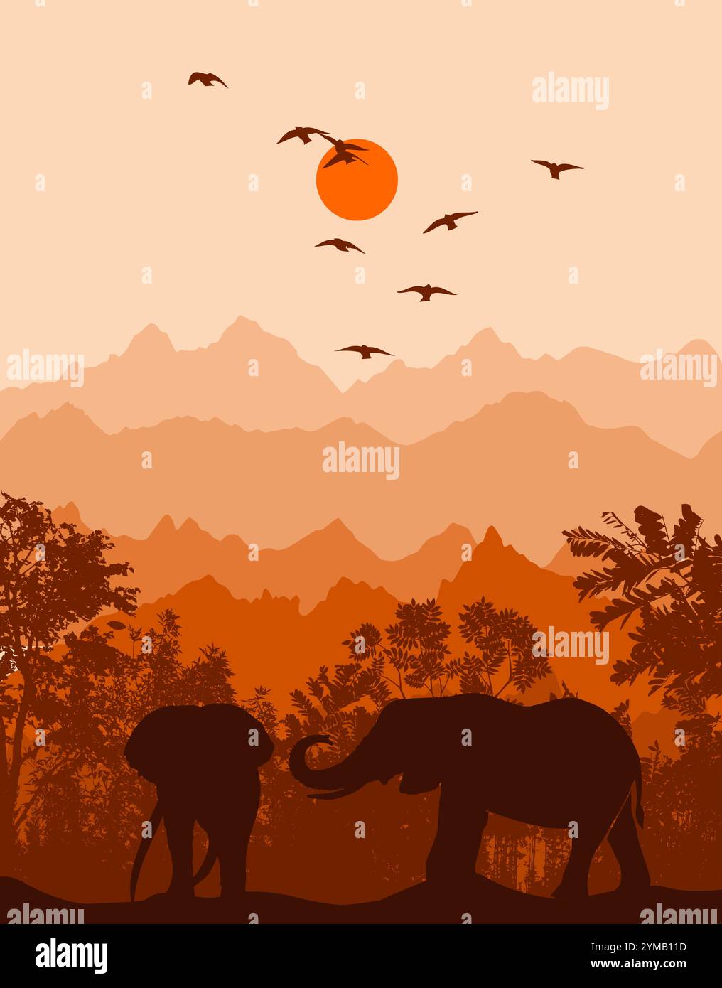 Africa sunset elephants Stock Vector Images - Alamy