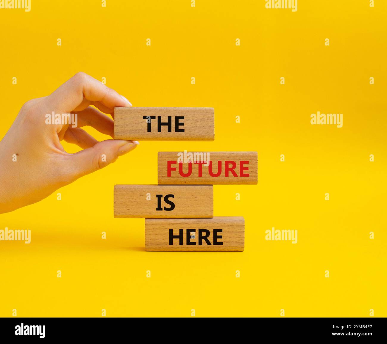 The future is here symbol. Concept words The future is here on wooden ...