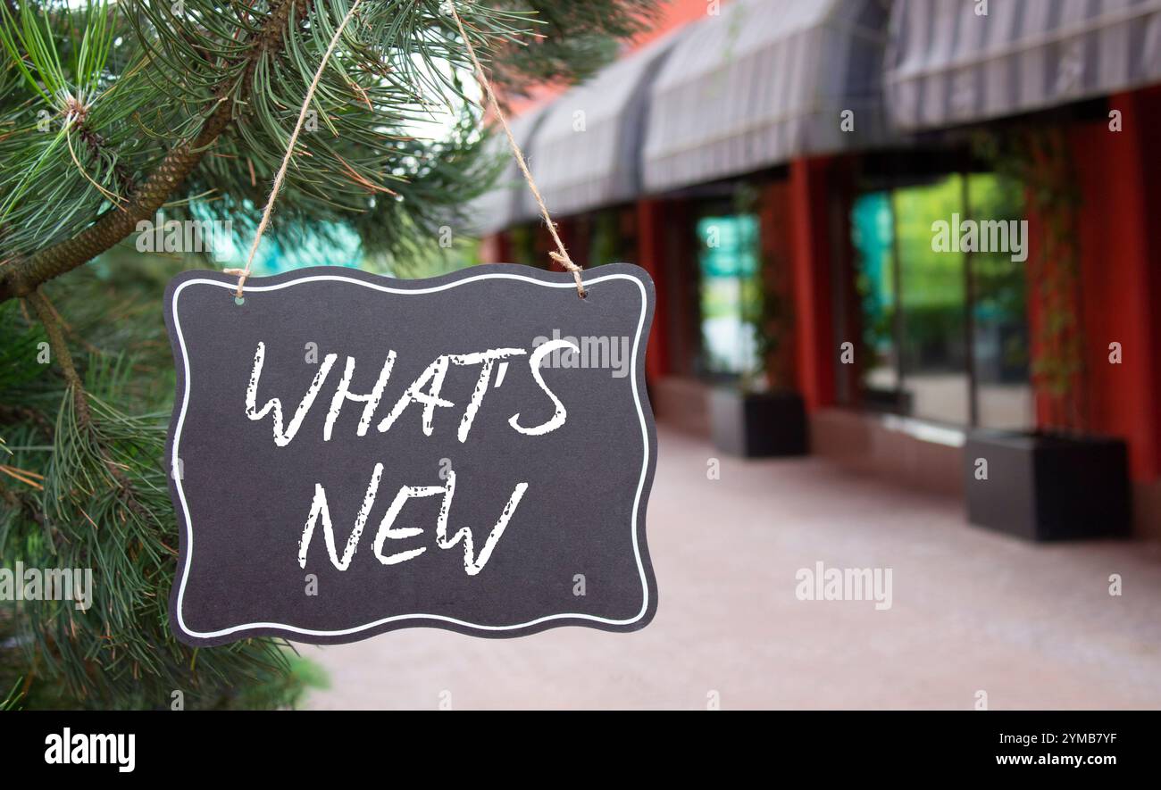 What is new symbol. Concept words What is new on black chalk blackboard ...