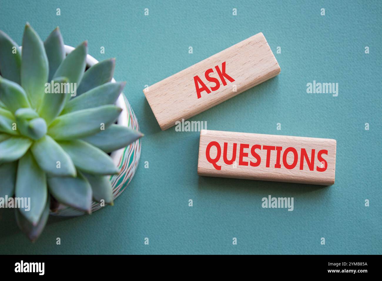 Ask Questions symbol. Wooden blocks with words Ask Questions. Beautiful ...