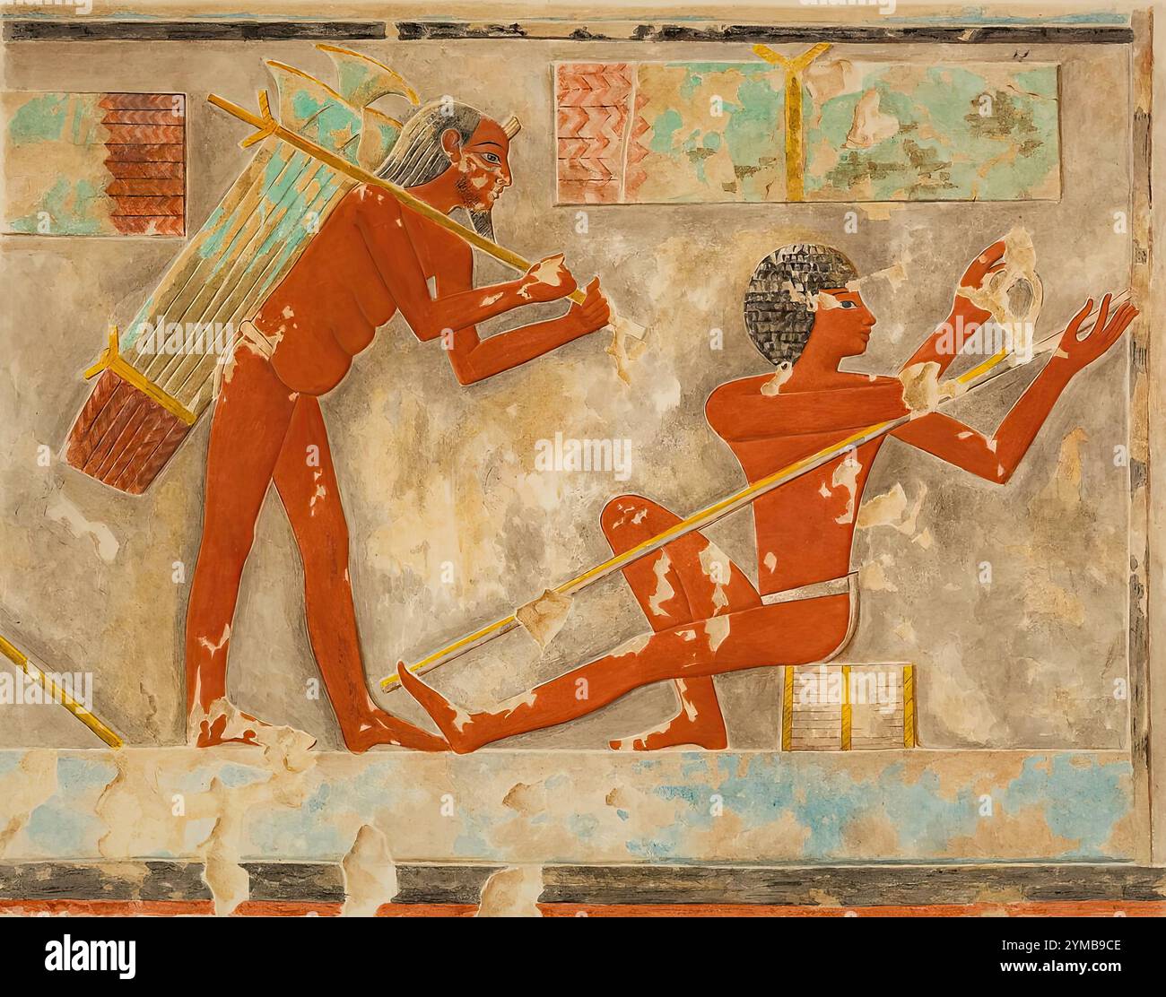 7414. Painting shows a detail from a scene of men harvesting and ...