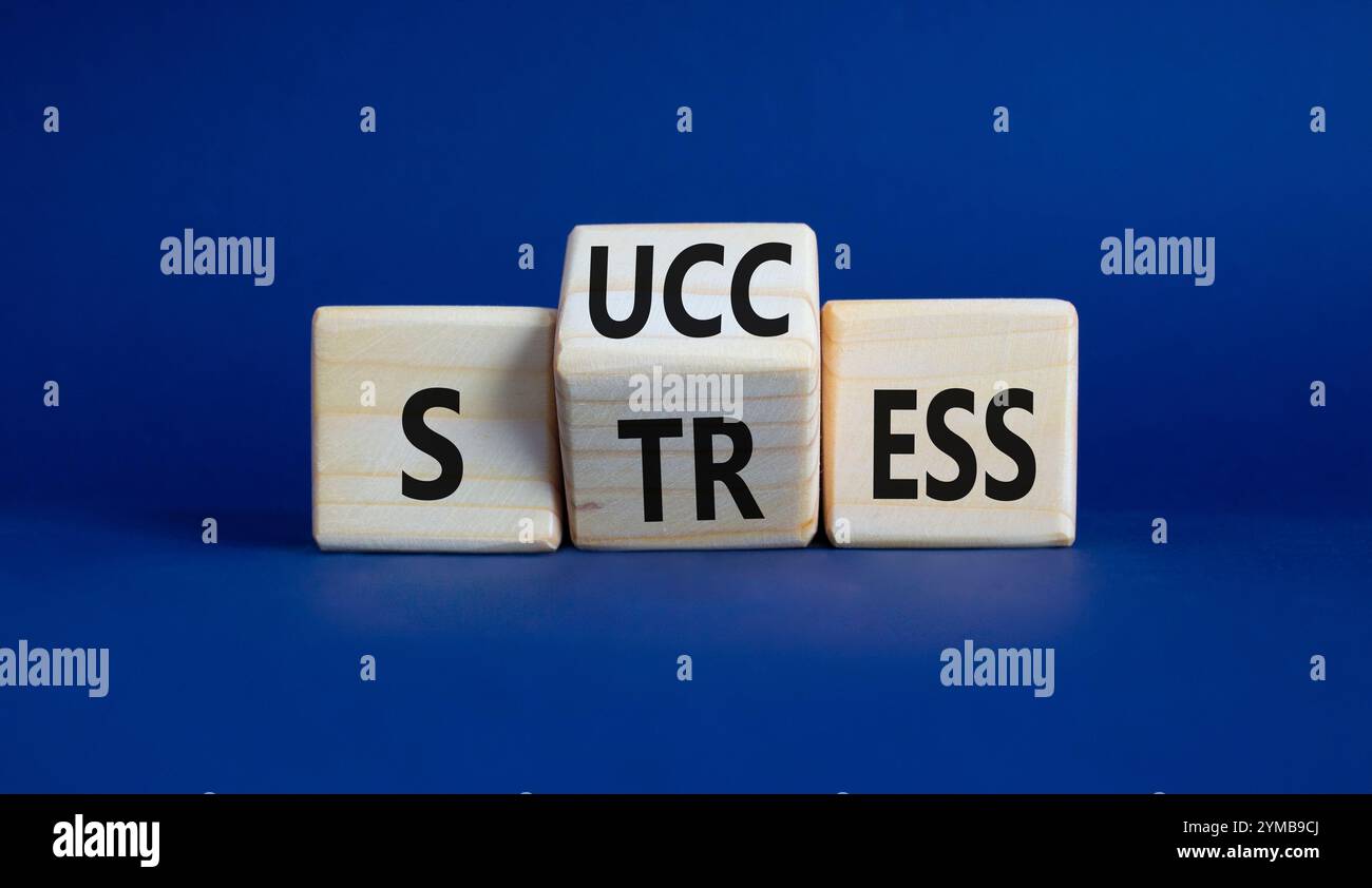 Success vs Stress symbol. Wooden cubes with words Stress and Success ...
