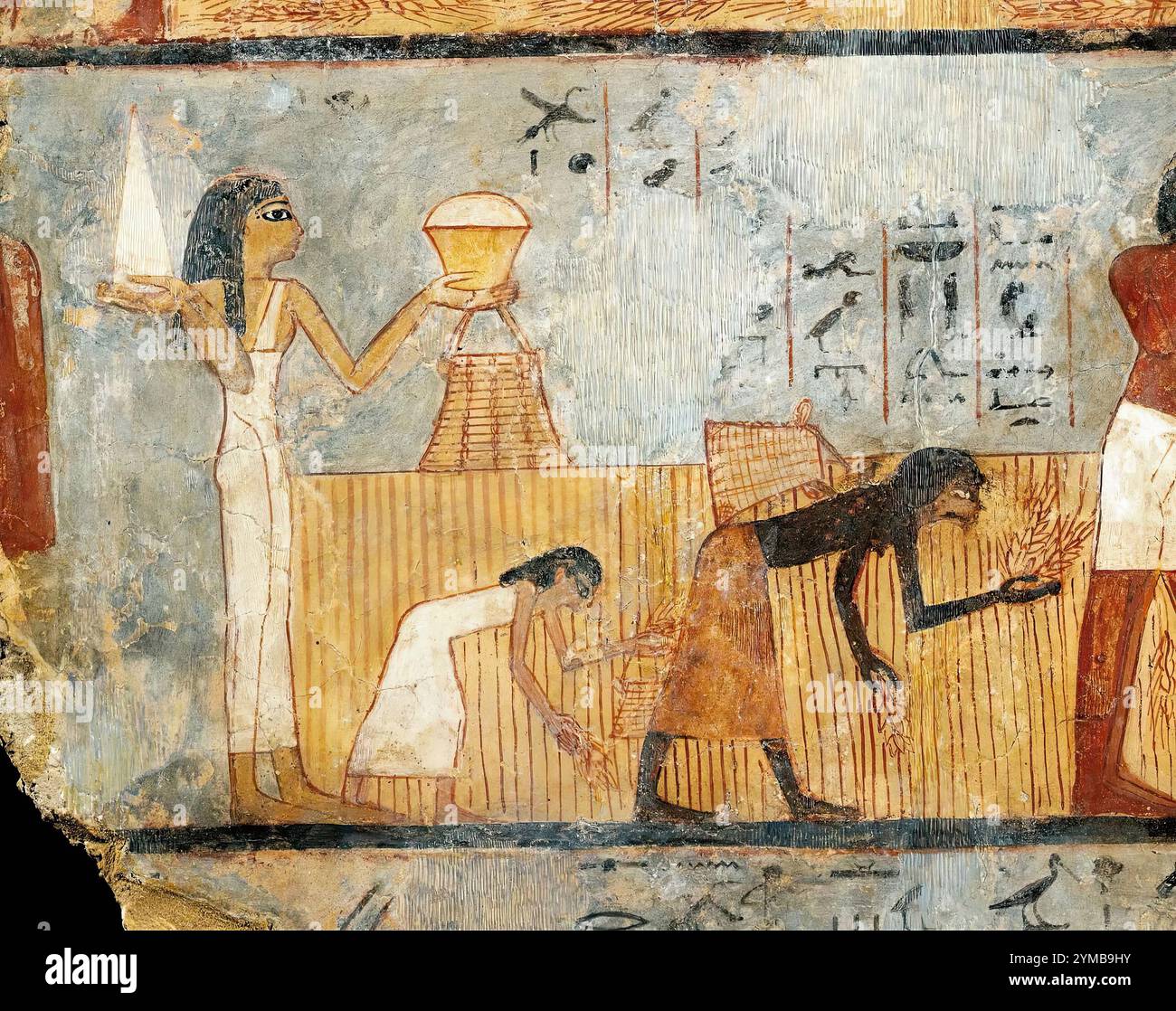 7424. Woman bringing food to workers in fields, wall painting from Tomb ...
