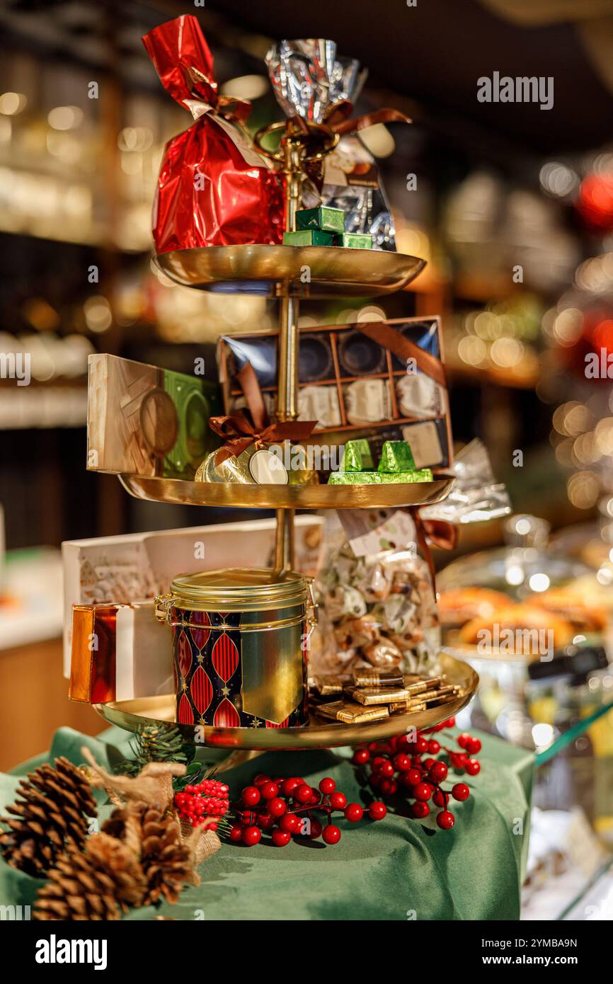 A stunning festive treat display showcased at a popular holiday market ...