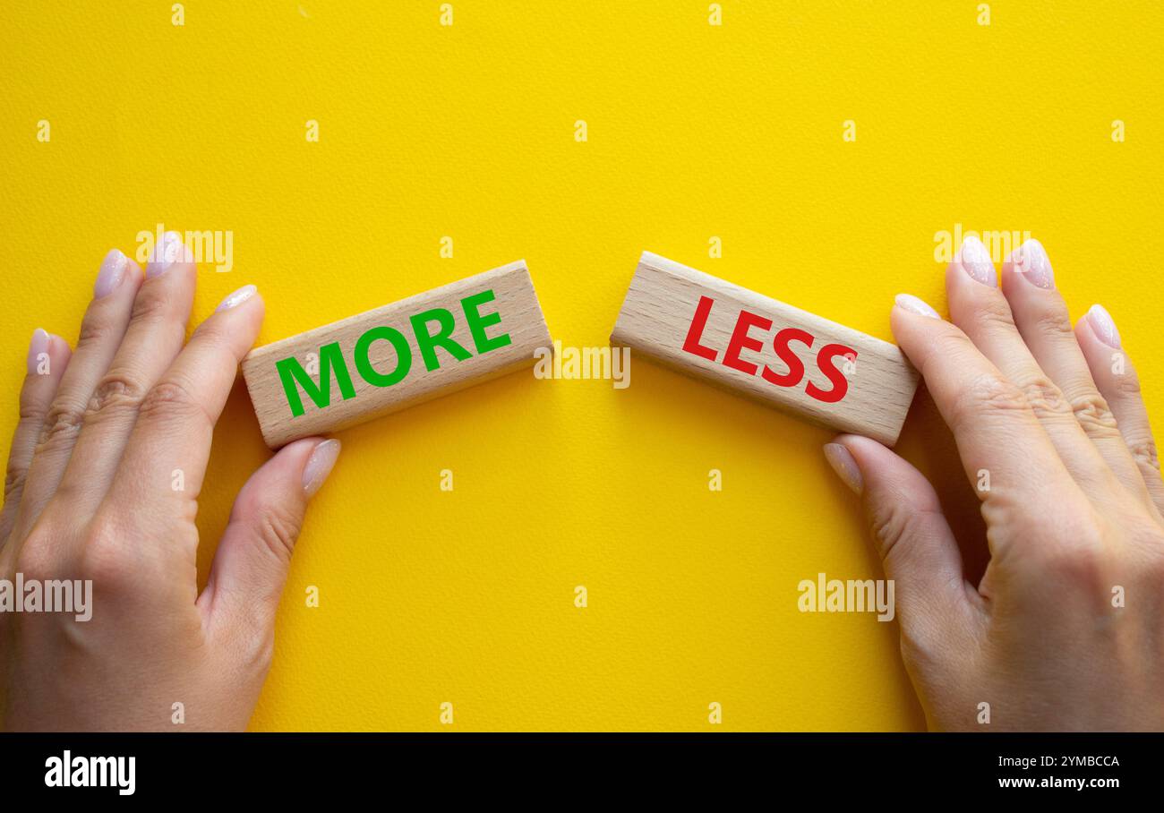 More or Less symbol. Concept word More or Less on wooden blocks ...