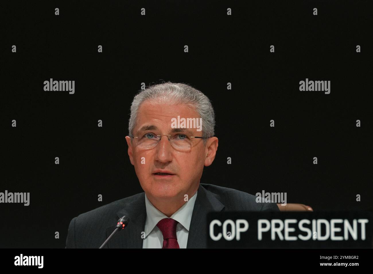 Mukhtar Babayev, COP29 President, attends a plenary session at the COP29 U.N. Climate Summit ...