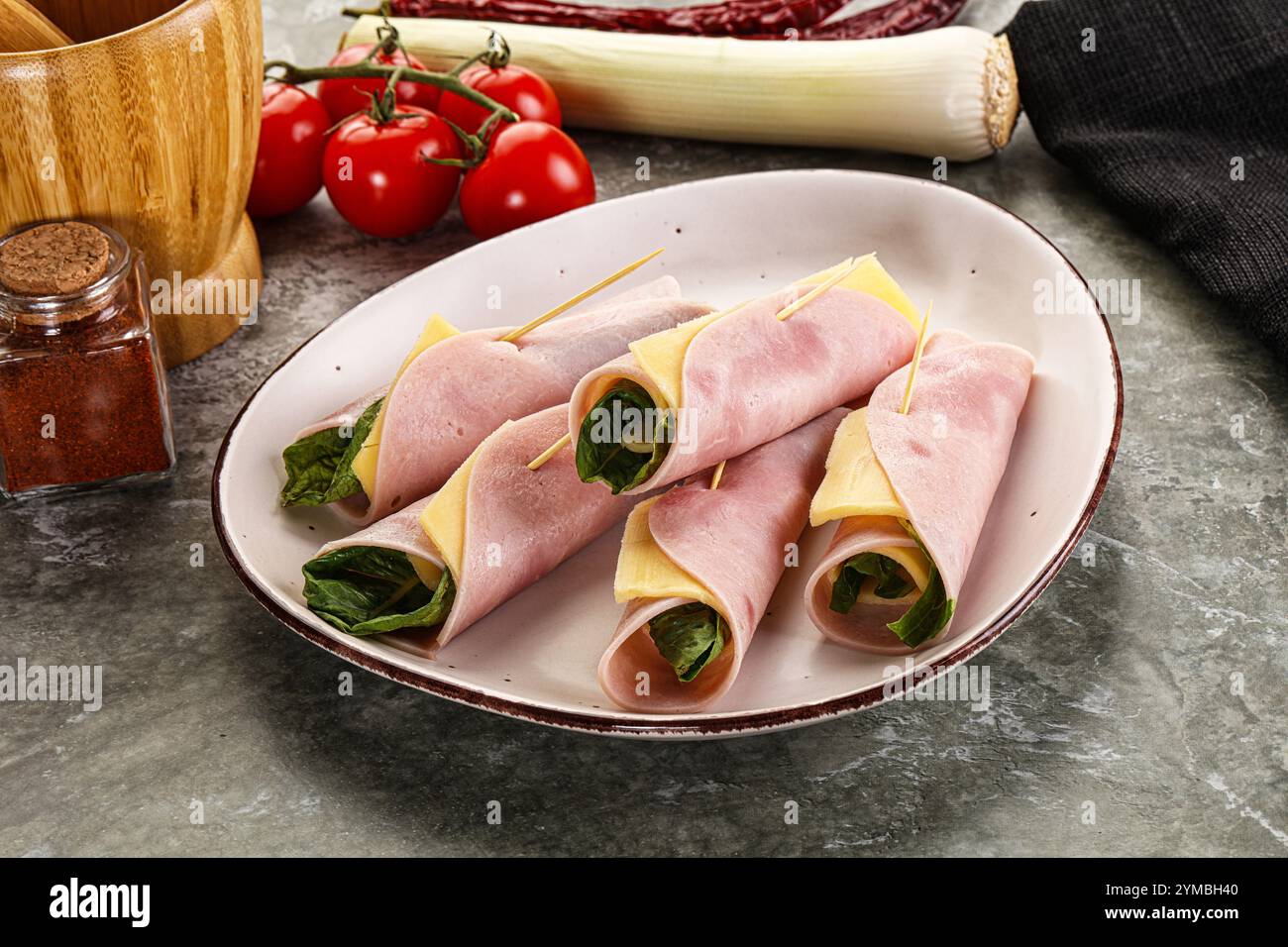 Roll with ham and cheese snack Stock Photo - Alamy