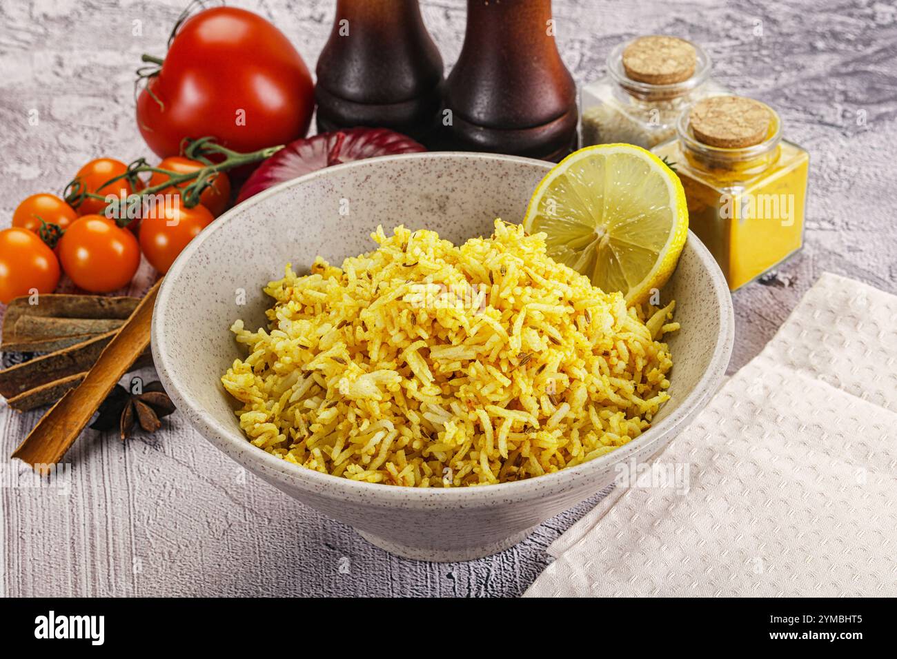 Indian vegan cuisine lemon basmati rice Stock Photo - Alamy
