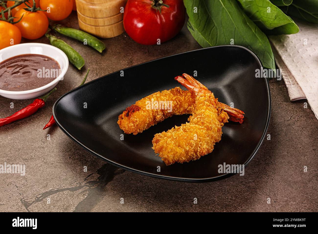 Crispy breaded golden fried prawns with sauce Stock Photo - Alamy