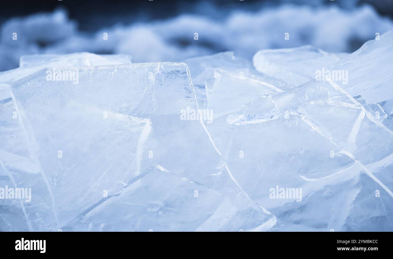 Ice shards, close-up photo with selective soft focus. Natural blue ...