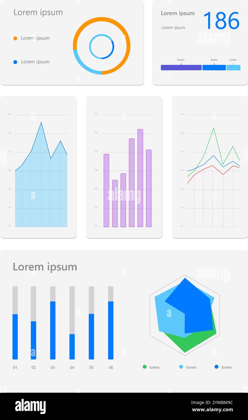 Clean financial dashboard featuring various charts, including line and bar graphs, designed for ...