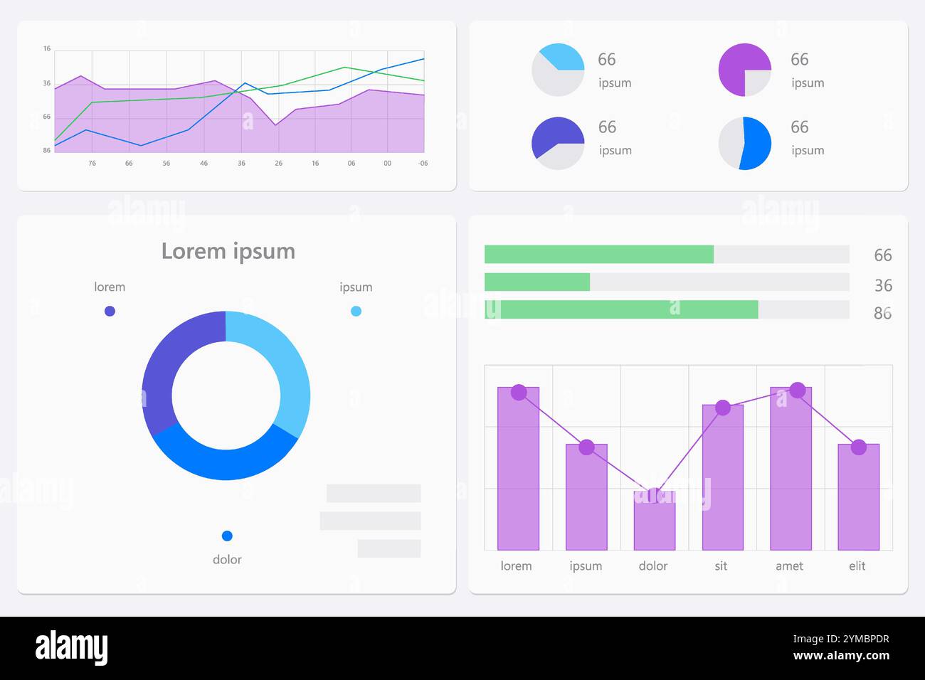 Clean layout of financial charts featuring pie graphs, bar charts, and ...